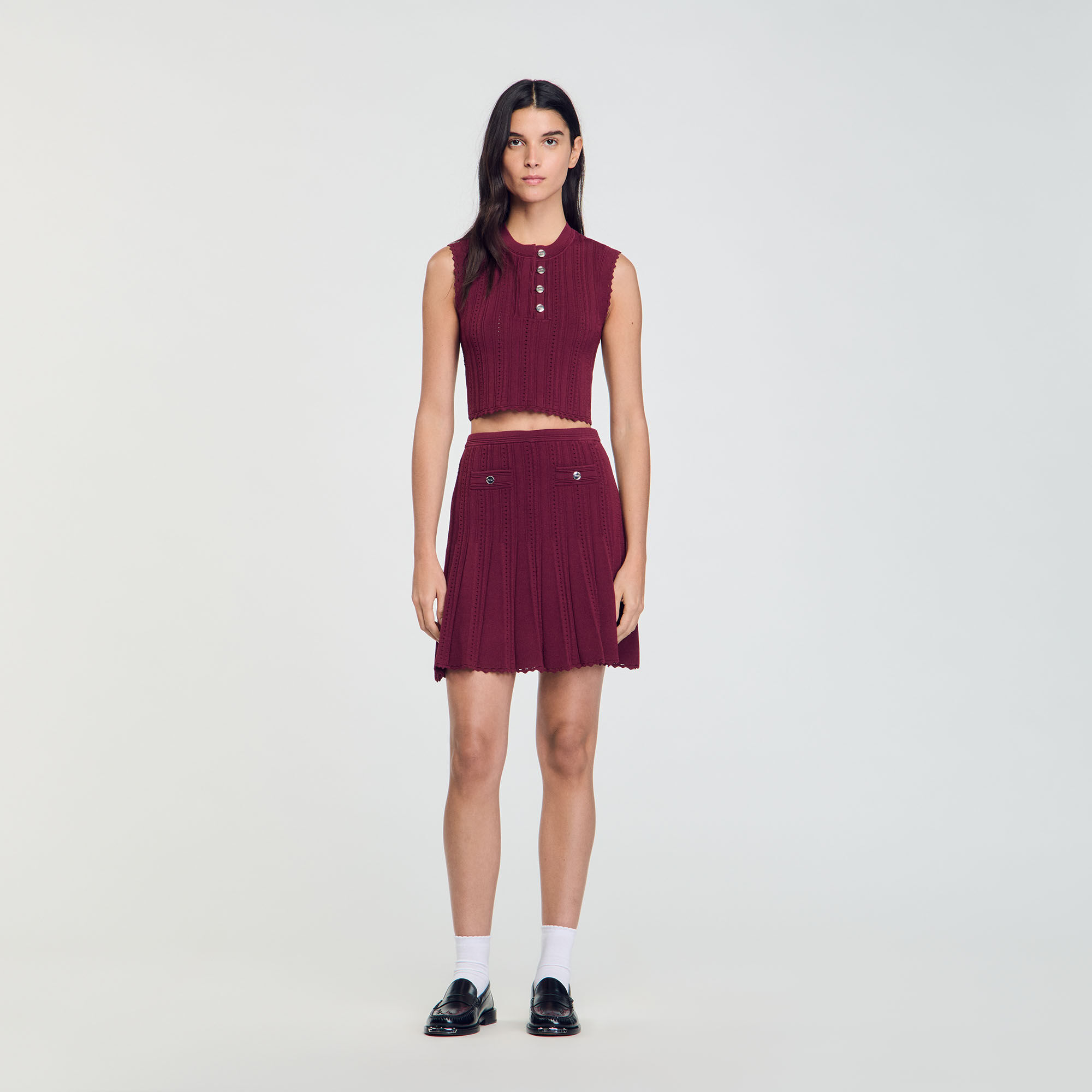 Short Pleated Knit Skirt Red For Women Sandro Paris