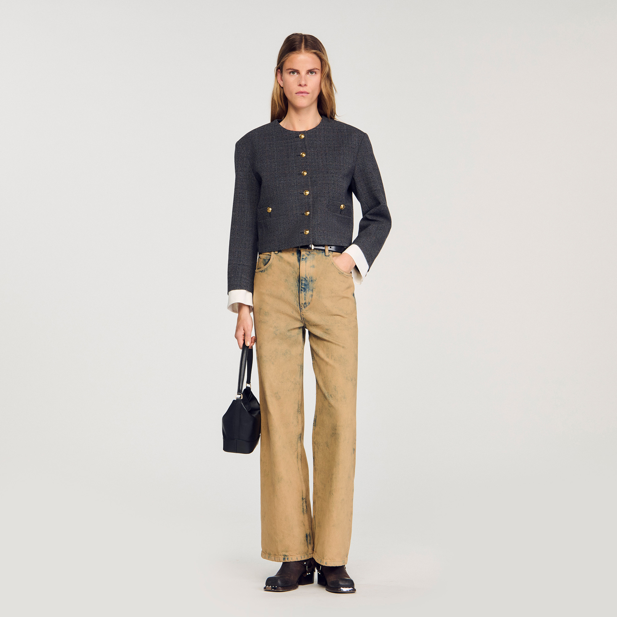 Rhinestone tailored jacket black / gray For Women | Sandro Paris