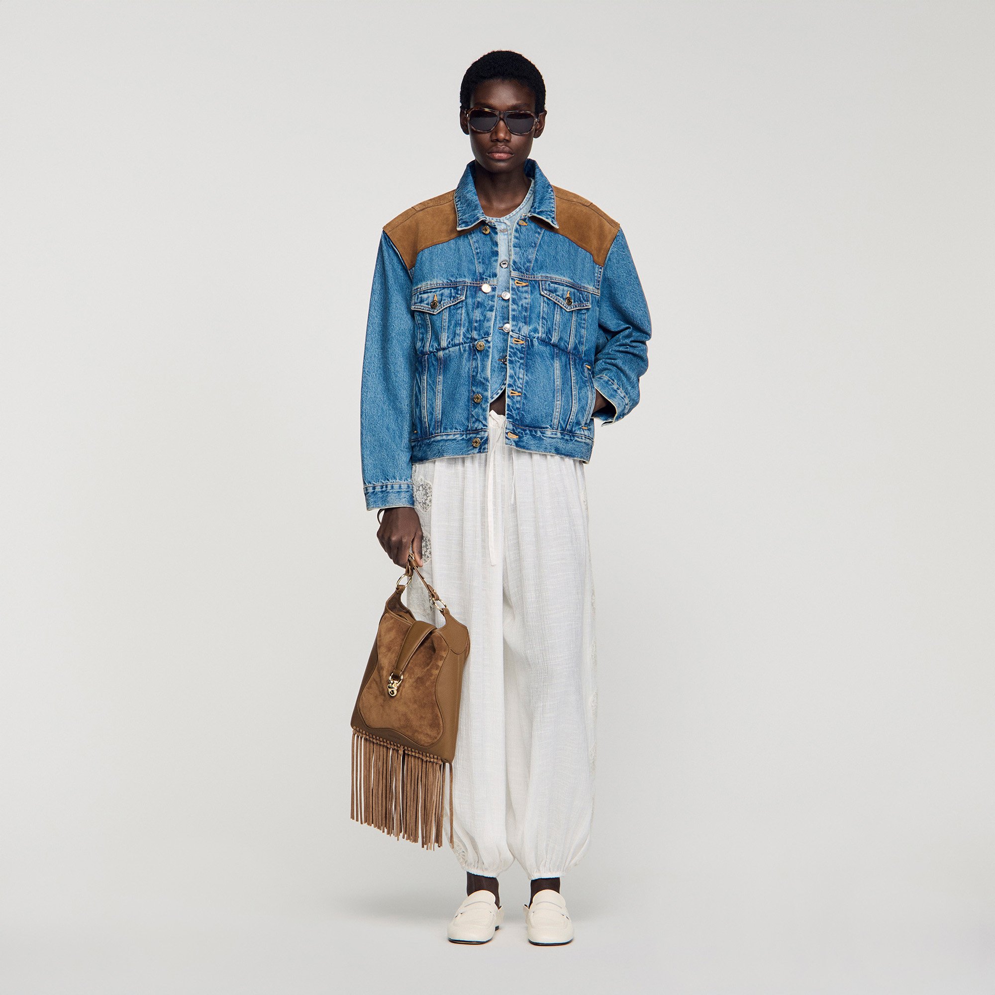 Denim and suede jacket For Women | Sandro Paris