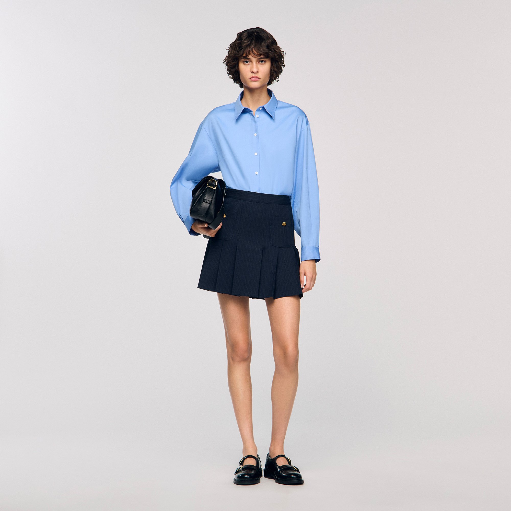 Short striped pleated skirt blue For Women | Sandro Paris
