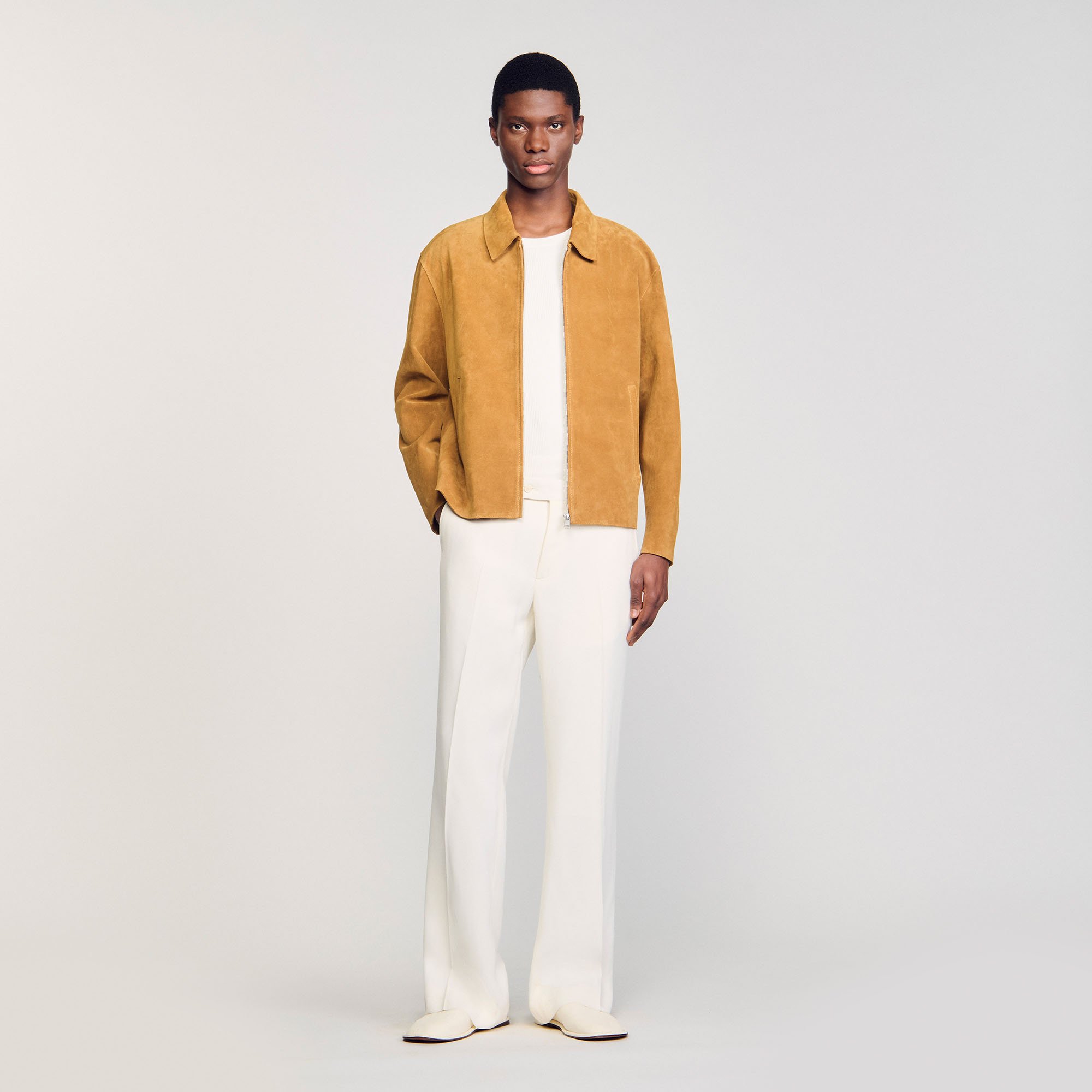 Split leather jacket white / beige for Men | Sandro Paris