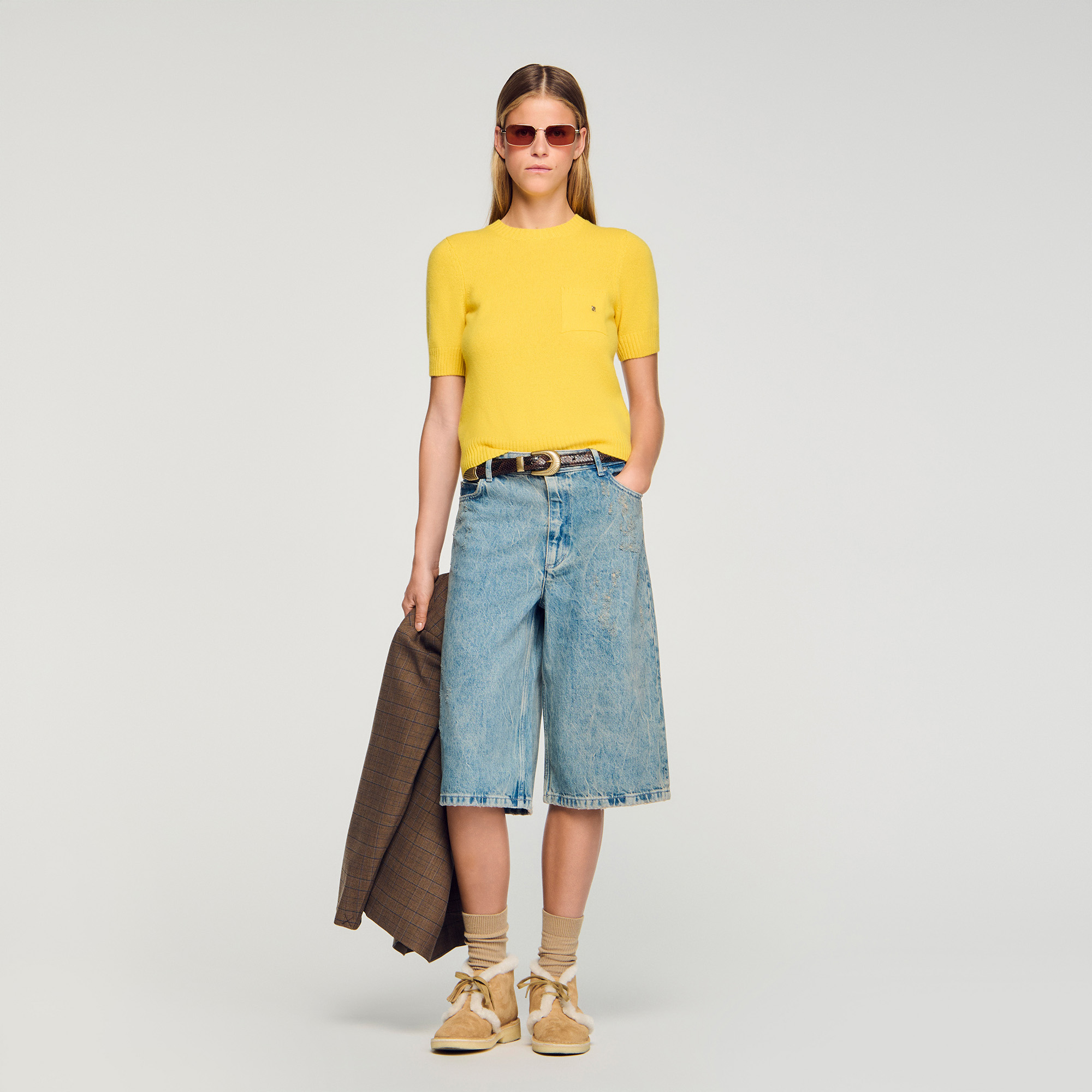 Short-sleeve jumper yellow / orange For Women | Sandro Paris