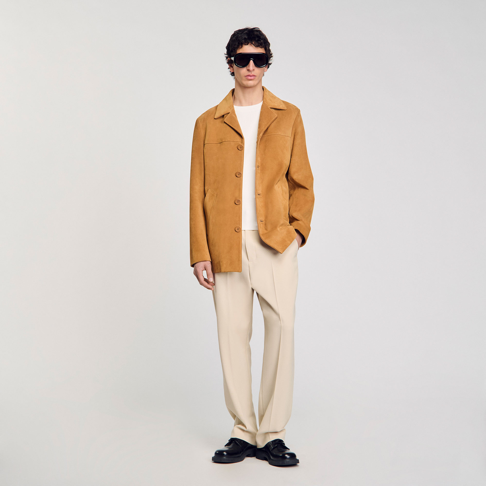 Split leather jacket white / beige for Men | Sandro Paris